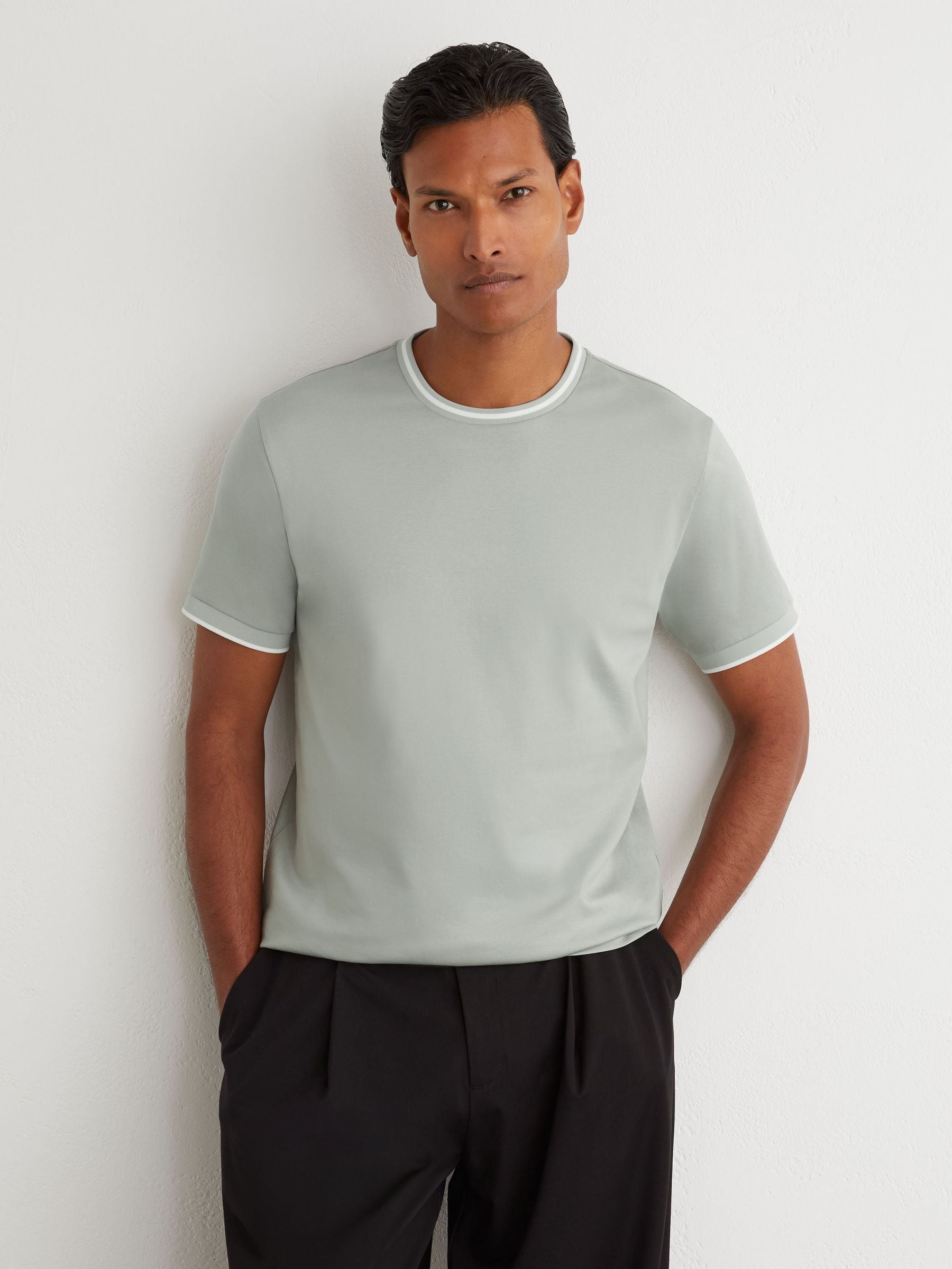 REISS ainsley air-water cotton tipped tailored-fit t-shirt
